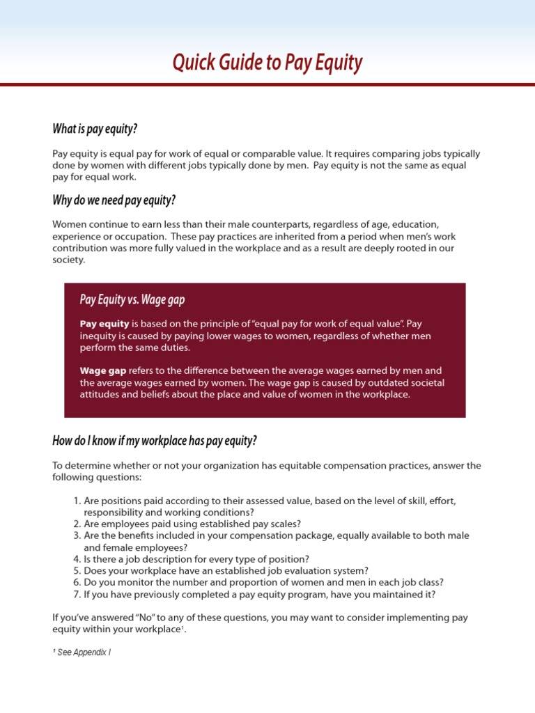 Pay Equity: A Quick Guide | PDF | Equal Pay For Equal Work | Employment