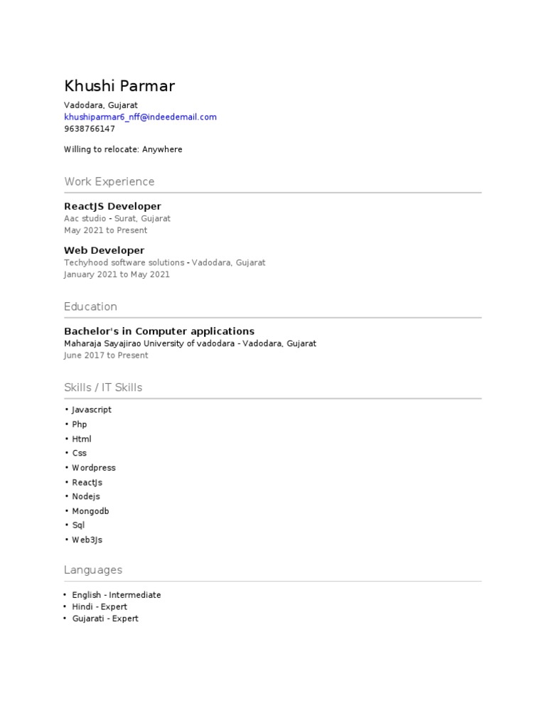 Resume Khushi Parmar | PDF