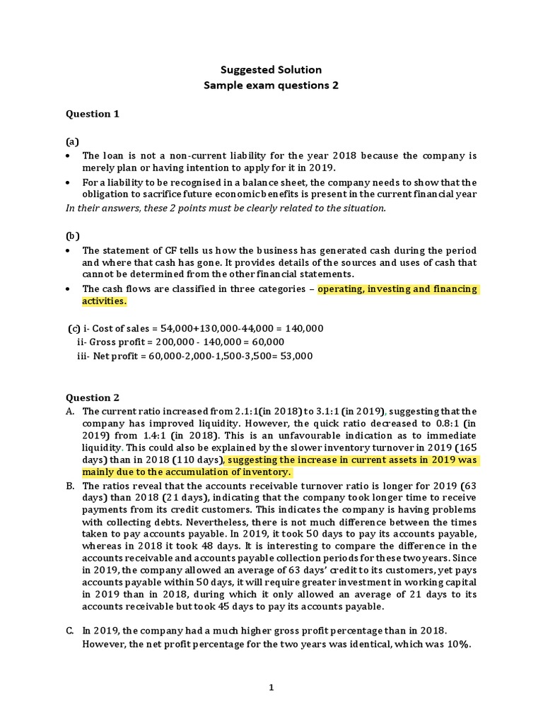 Suggested Solution Sample Exam Questions 2: in Their Answers, These 2 ...