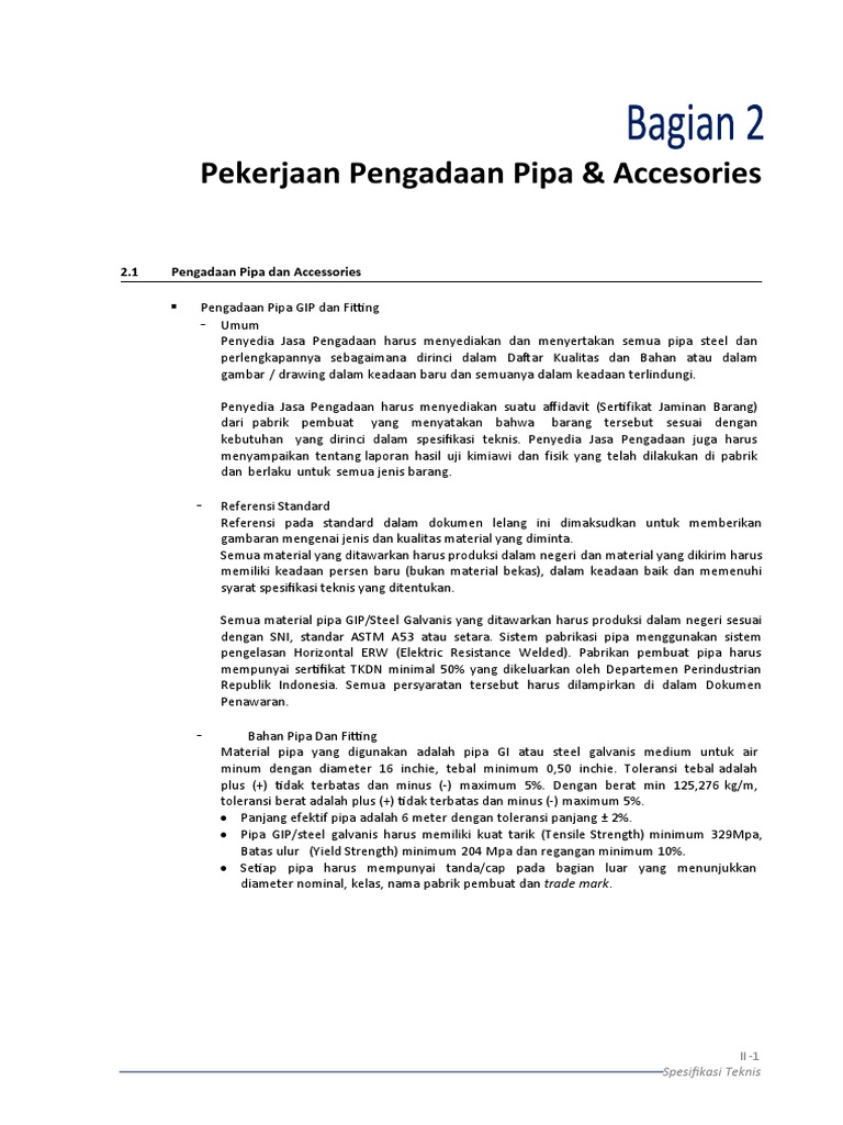 Spektek Bagian 2 - Pengadaan Pipa & Acc | PDF