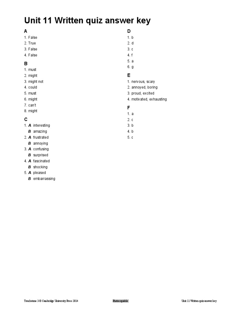 Course 12 Unit 11 Written Quiz Answer Key PDF | PDF