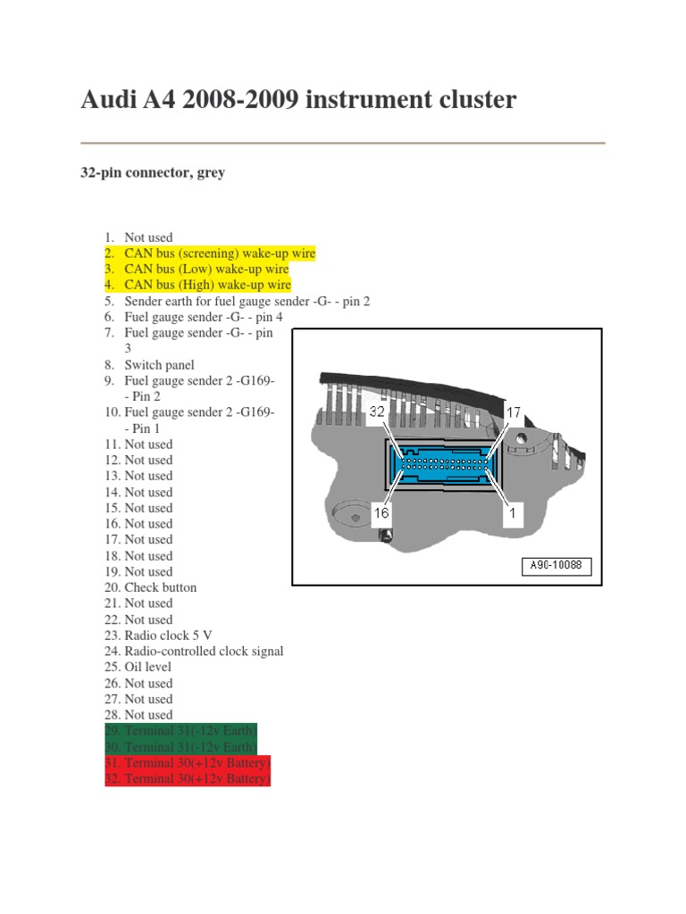 Audi A4 2008-2009 Dash Pinouts | PDF
