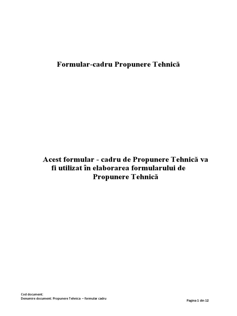 Formular Cadru - Propunere Tehnica | PDF