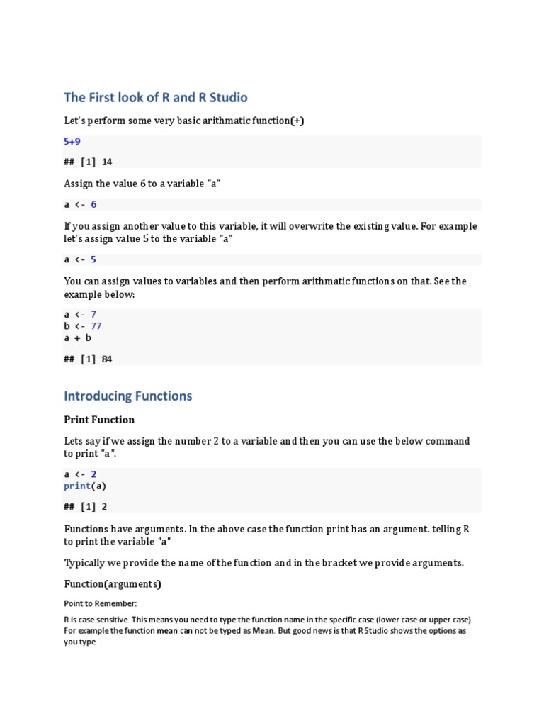 The First Look of R and R Studio: Print Function | PDF | Function ...