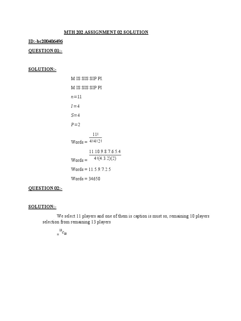 MTH 202 Assignment 02 Solution BC | PDF