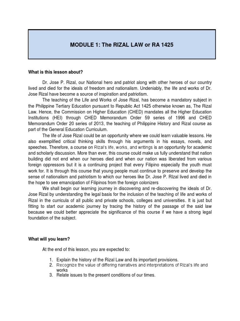 Understanding the Rizal Law (RA 1425) | PDF | Social Science