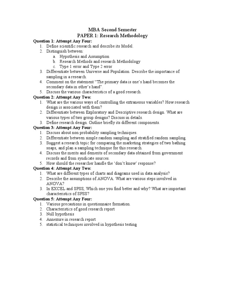 Mba Question Bank | PDF | Analysis Of Variance | Statistical Hypothesis ...