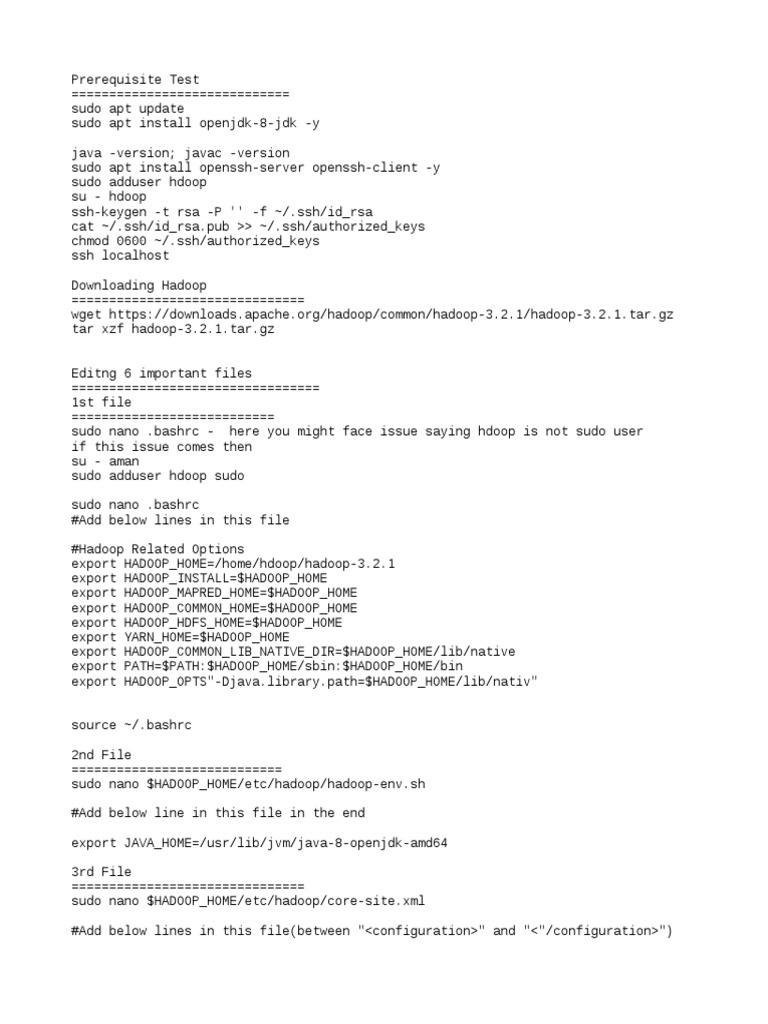 Hadoop Installation Commands | PDF | Sudo | Apache Hadoop