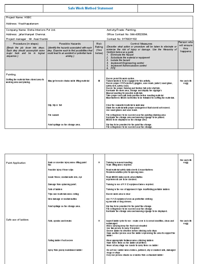 SWMS - Painting | PDF | Personal Protective Equipment | Occupational ...