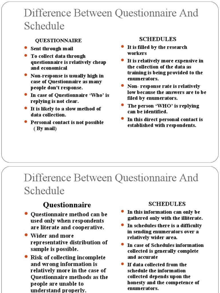 Difference Between Questionnaire and Schedule | PDF | Questionnaire
