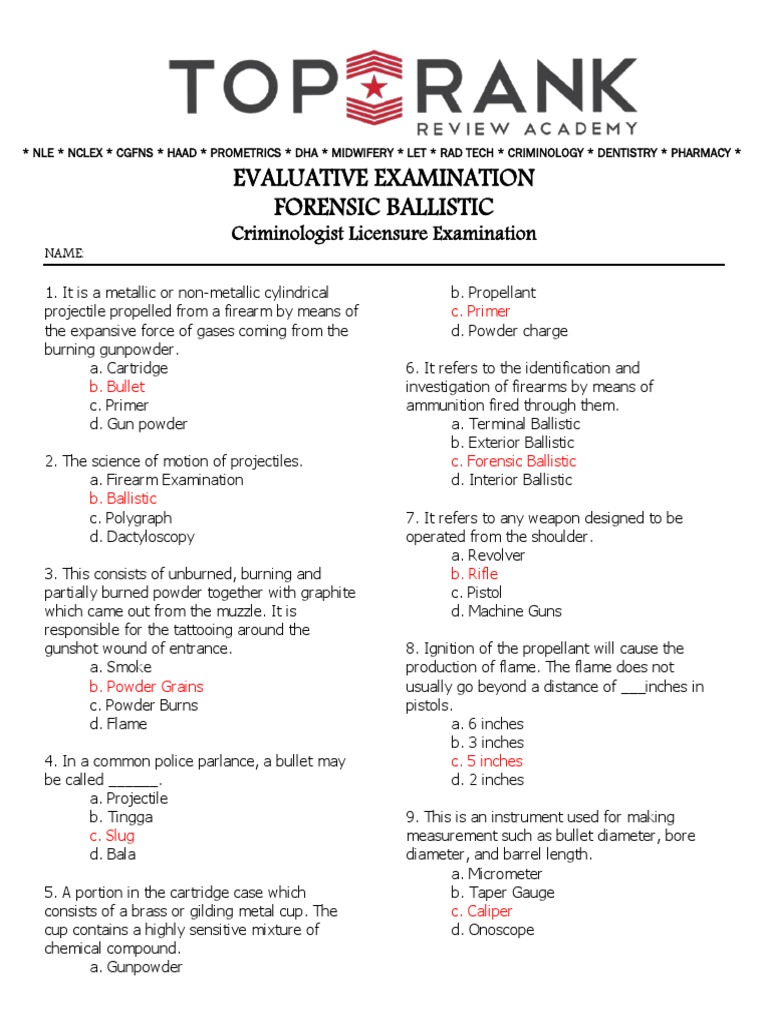 Forensic Ballistic With Answer | PDF | Gun Barrel | Cartridge (Firearms)