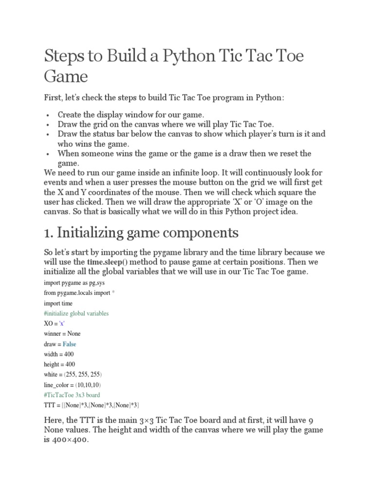 Steps To Build A Python Tic Tac Toe Game | PDF | Computing | Computer ...