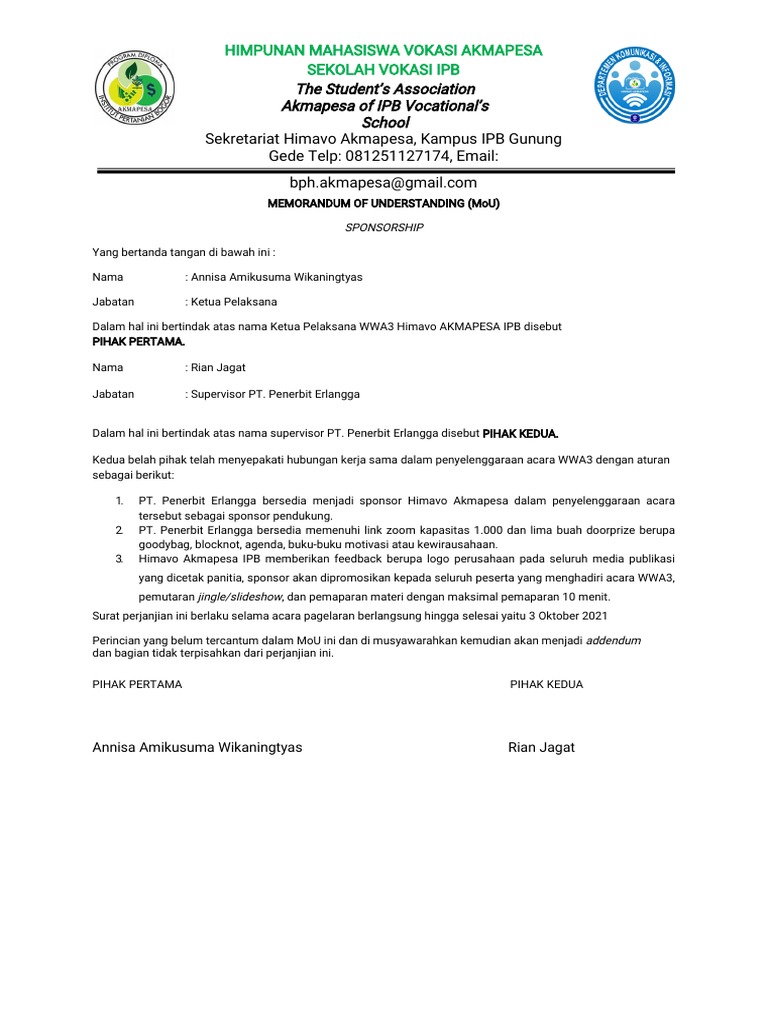 MoU PT. Penerbit Erlangga | PDF