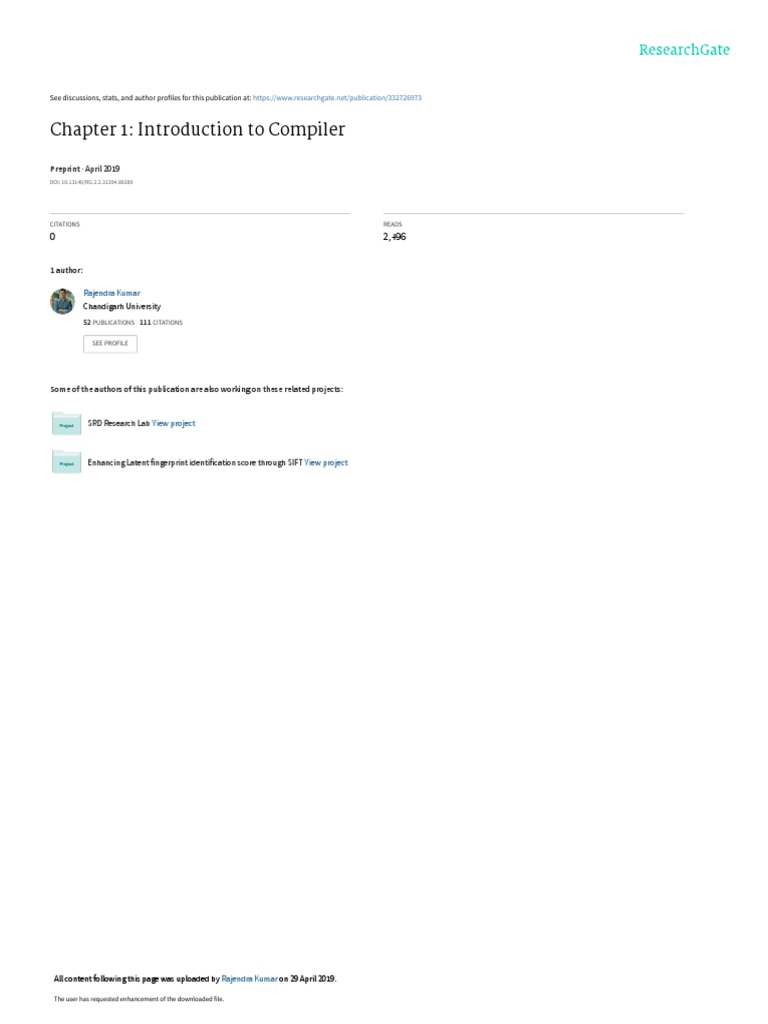 Chapter 1: Introduction To Compiler: April 2019 | PDF | Parsing | Compiler