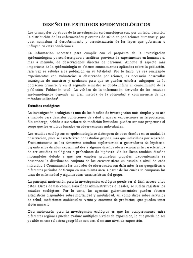 Tipos de Estudios Ecológicos en Epidemiología | PDF | Epidemiología ...