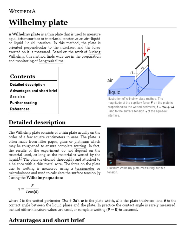 Wilhelmy Plate - Wikipedia | PDF | Civil Engineering | Phases Of Matter