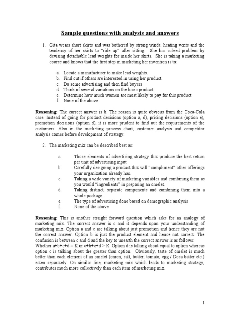 Marketing Strategy Sample Questions | PDF | Marketing | Advertising