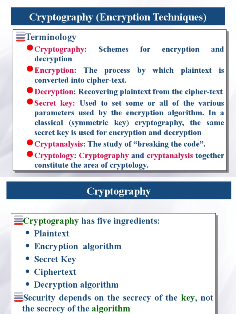 Cryptography (Encryption Techniques) : Terminology | PDF | Cryptography | Encryption