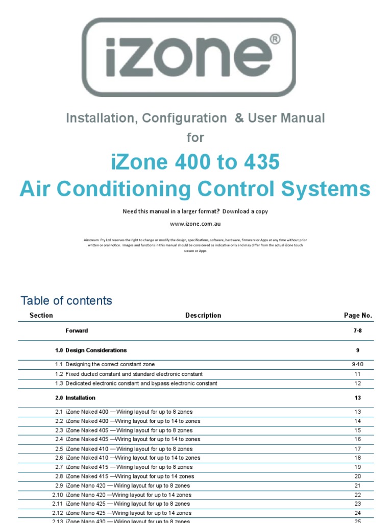 Izone 400 435 Installation User Manual Nov 2017 | PDF | Duct (Flow) | Wi Fi