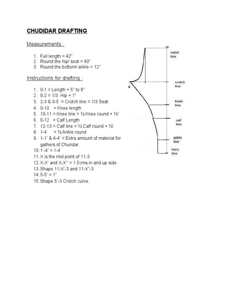 Churidar Drafting Instructions and Measurements | PDF | Career & Growth ...