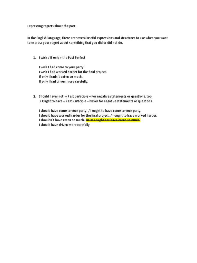 Expressing Regrets About The Past | PDF