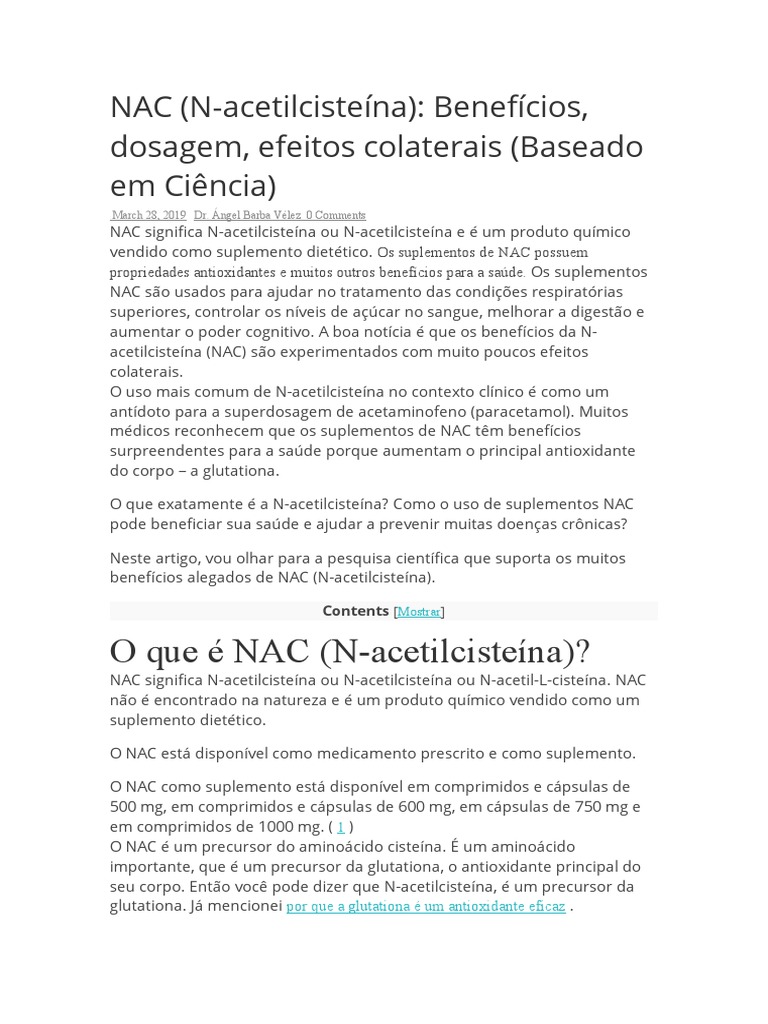 Benefícios e Efeitos do NAC | PDF | Câncer | Diabetes