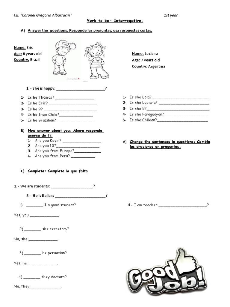 Practice - Verb To Be in Questions | PDF