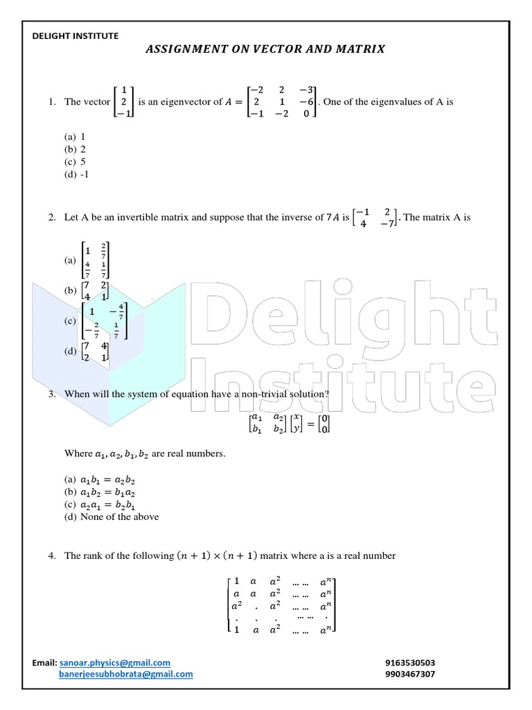 Assignment On Vector and Matrix | PDF | Matrix (Mathematics) | Eigenvalues And Eigenvectors