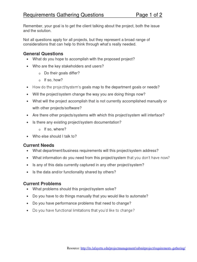 Requirements Gathering Questions | Download Free PDF | Computing ...