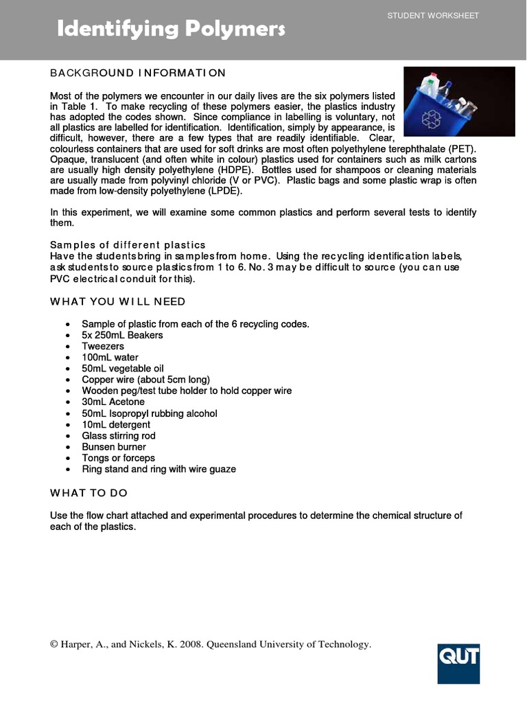 Identifying Polymers: Ackground Information Ound Information B | PDF ...