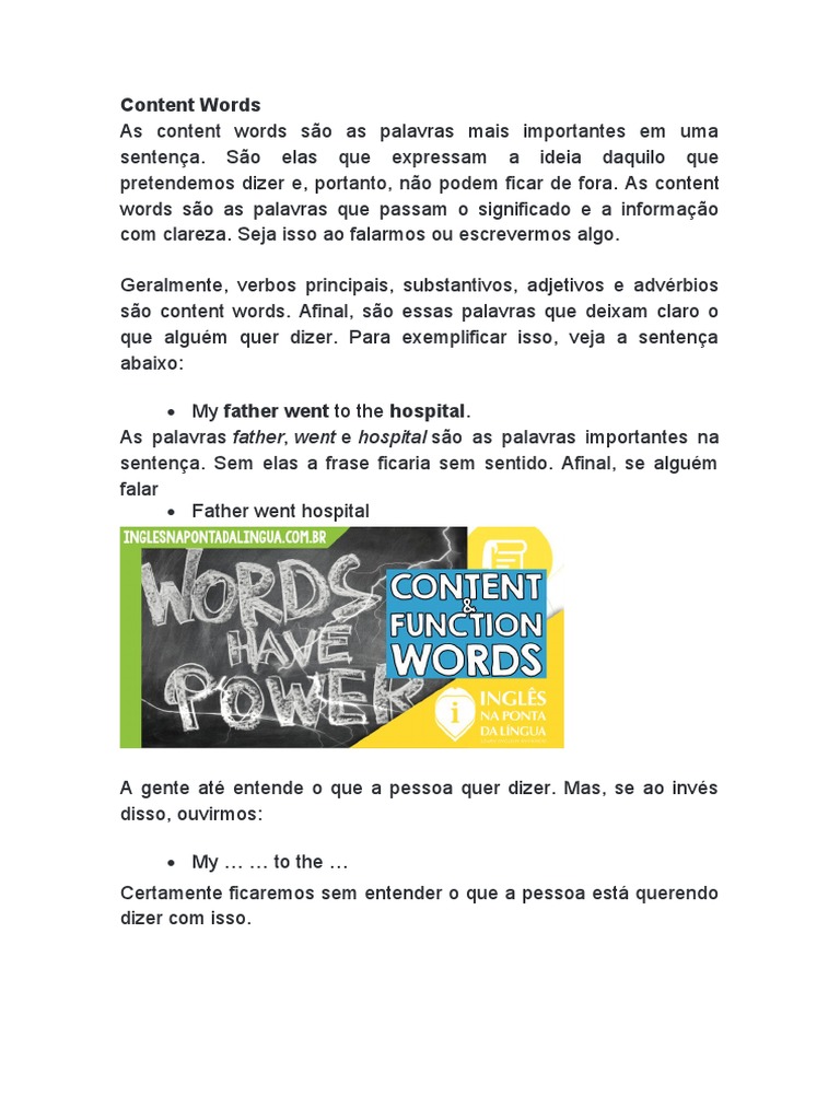 Content Words Vs Function Words | Download grátis PDF | Palavra | Gramática
