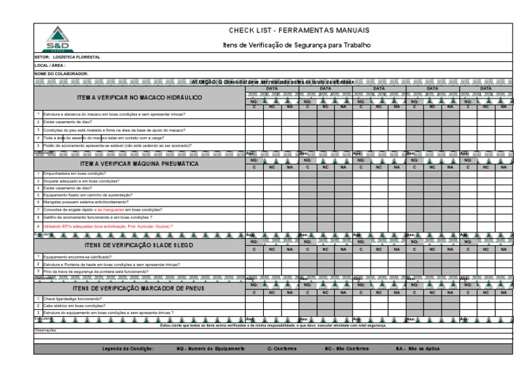 Check List Ferramentas Manuais | PDF