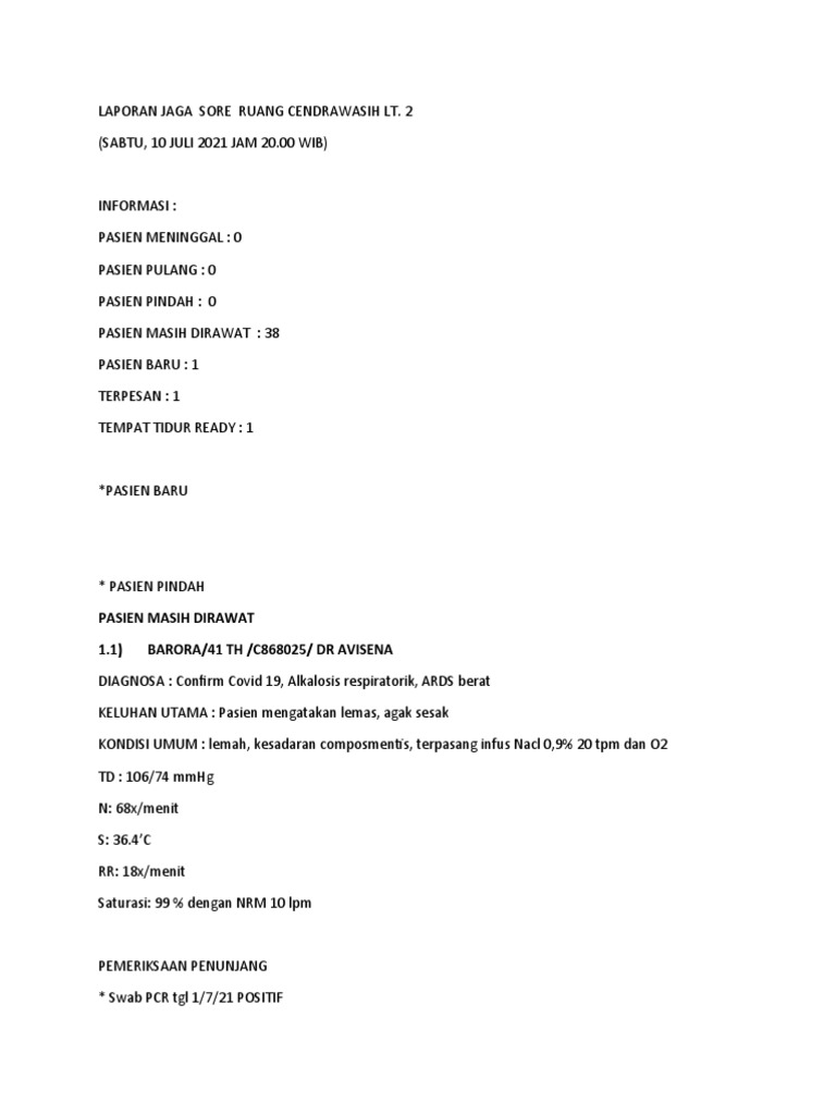 Laporan Jaga Sore Ruang Cendrawasih Lt. 2 | PDF | Sains & Matematika