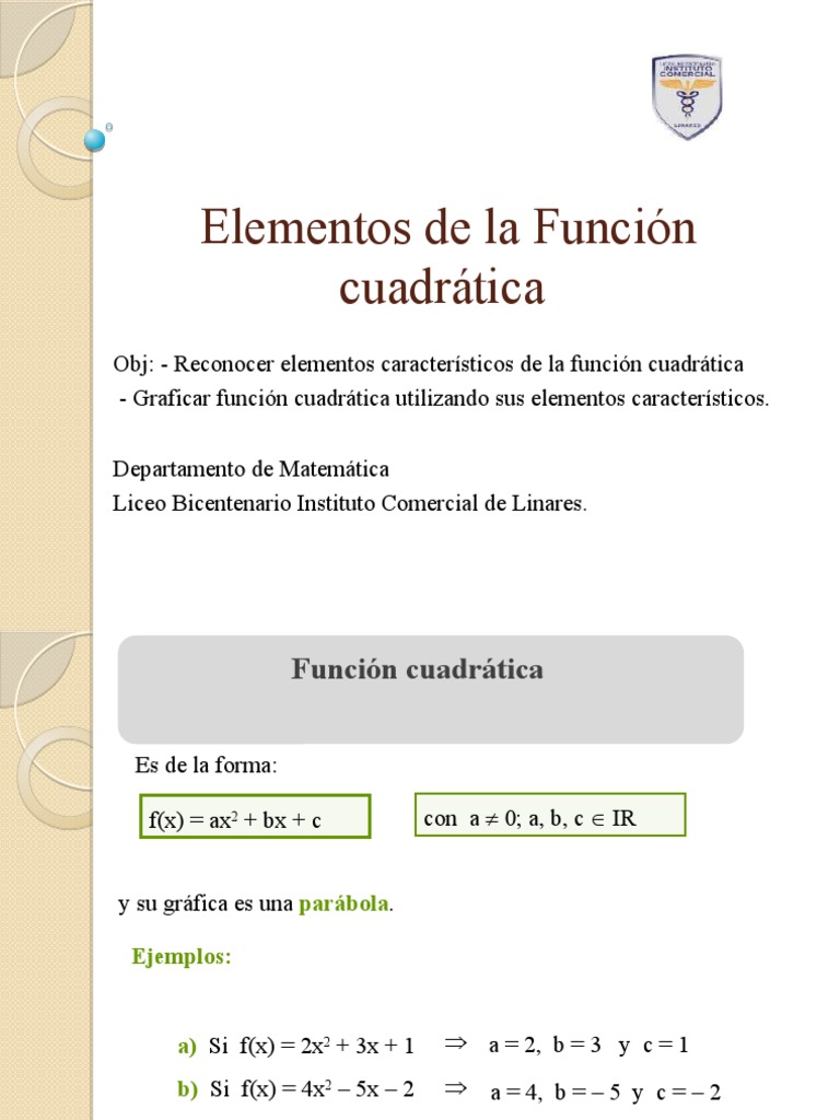 Elementos de La Función Cuadrática | PDF | Matemáticas | Objetos matemáticos
