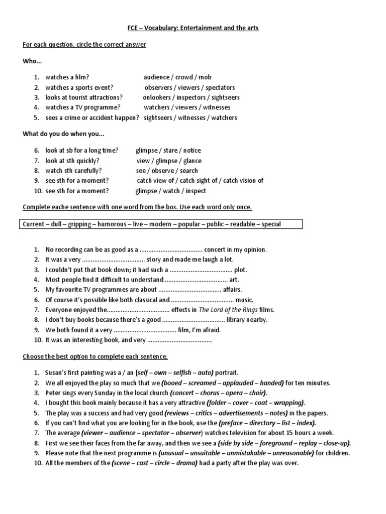 Entertainment Vocabulary Exercises | PDF