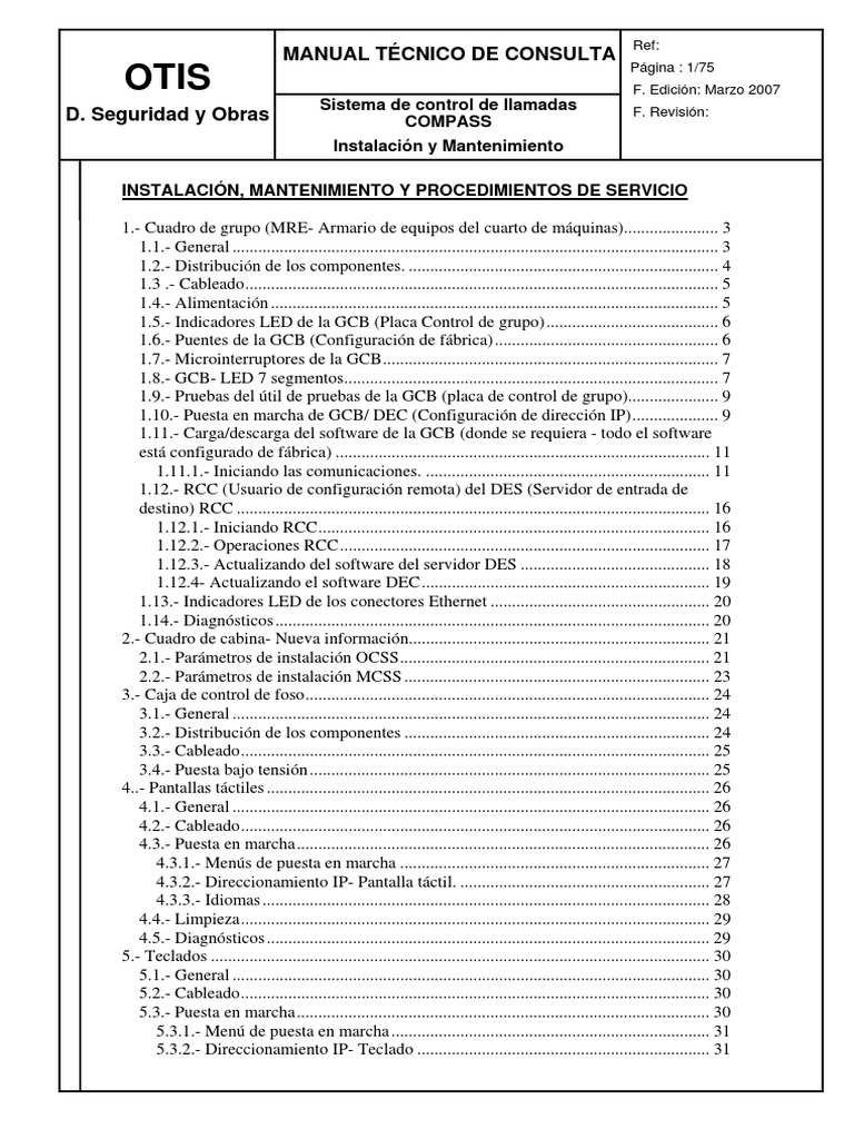 Maniobra Otis - COMPASS (Sistema de Control de Llamadas) - Instalacion ...