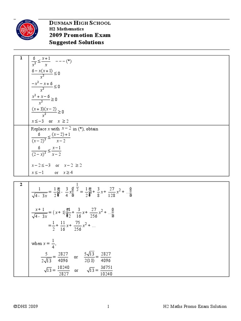 DHS Yr 5 09 Promo Solns (For Sharing) | PDF | Trigonometric Functions | Mathematical Concepts