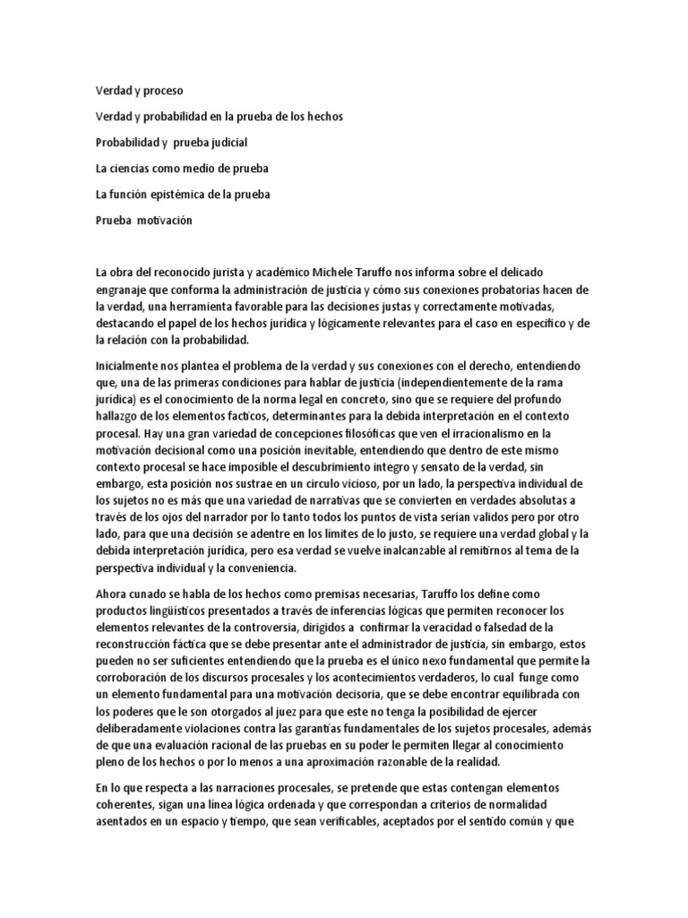 Resumen de Taruffo | PDF | Verdad | Conocimiento