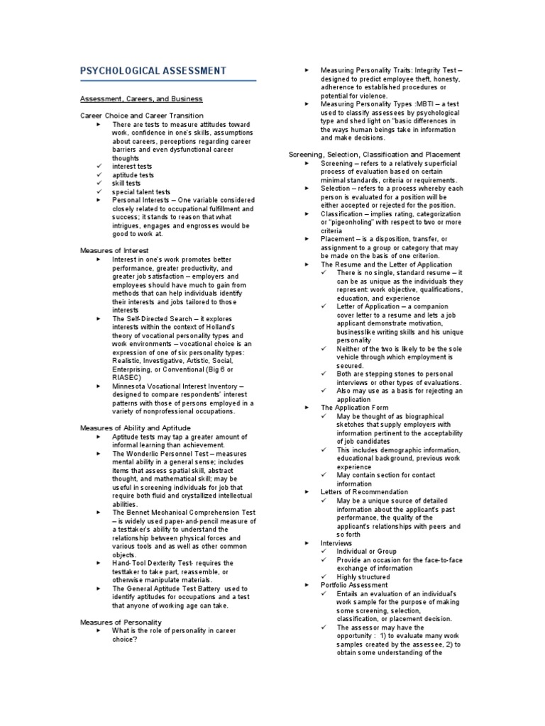 Psychological Assessment Reviewer | PDF | Psychology | Mental Disorder