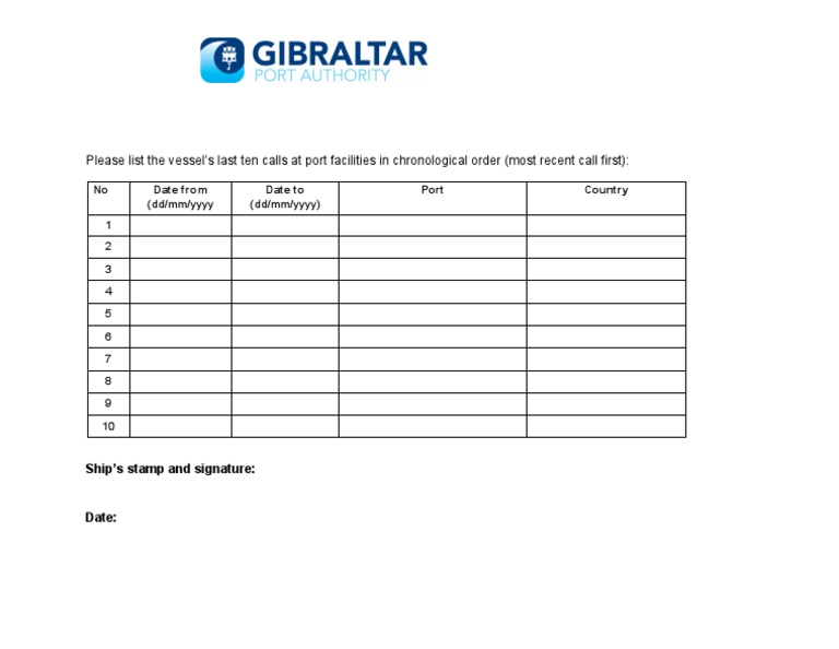 Last 10 Port Call Record Form | PDF