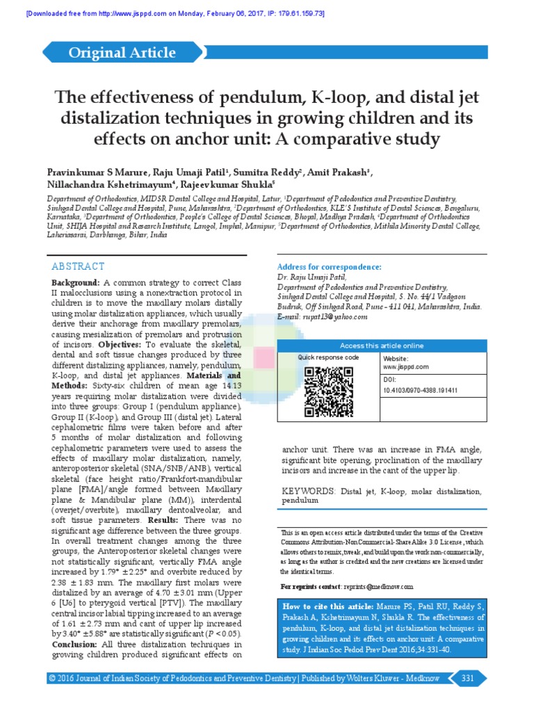 The Effectiveness of Pendulum K-Loop and Distal Je | PDF | Orthodontics ...