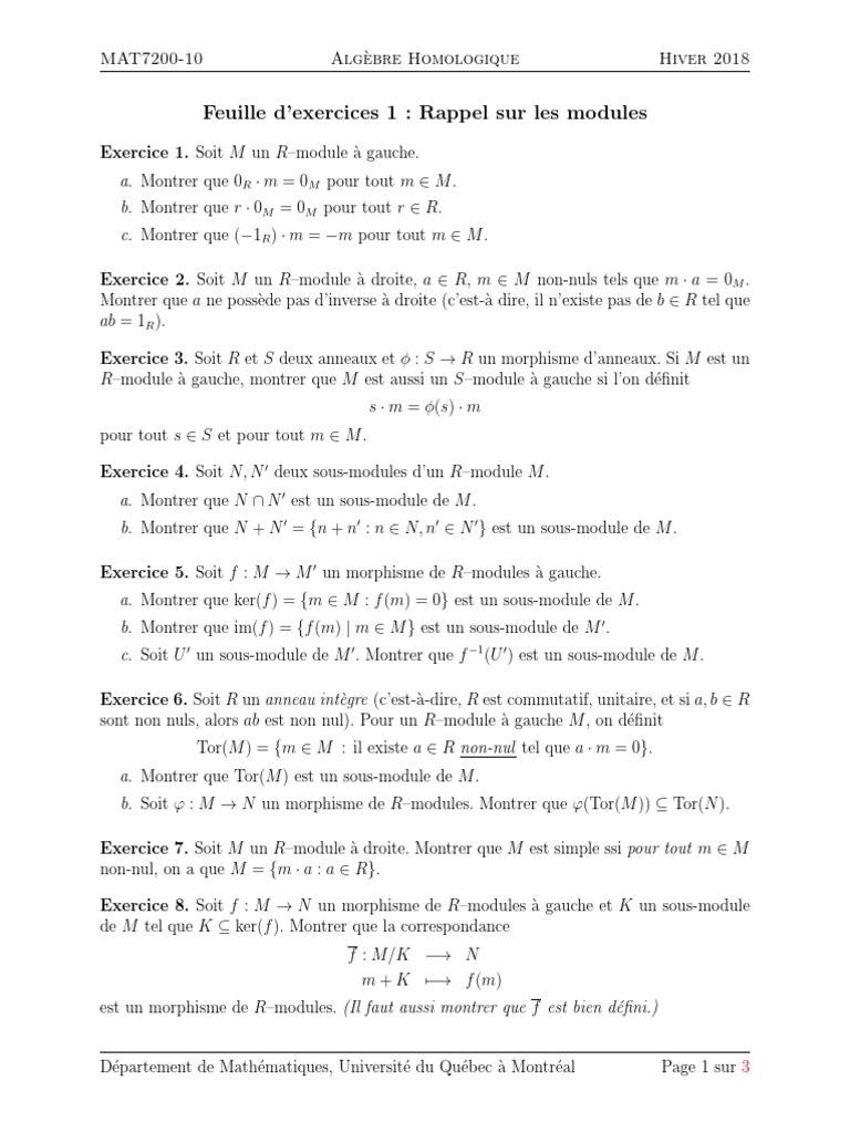 Exercices sur les Anneaux et Modules | PDF | Module sur un anneau ...