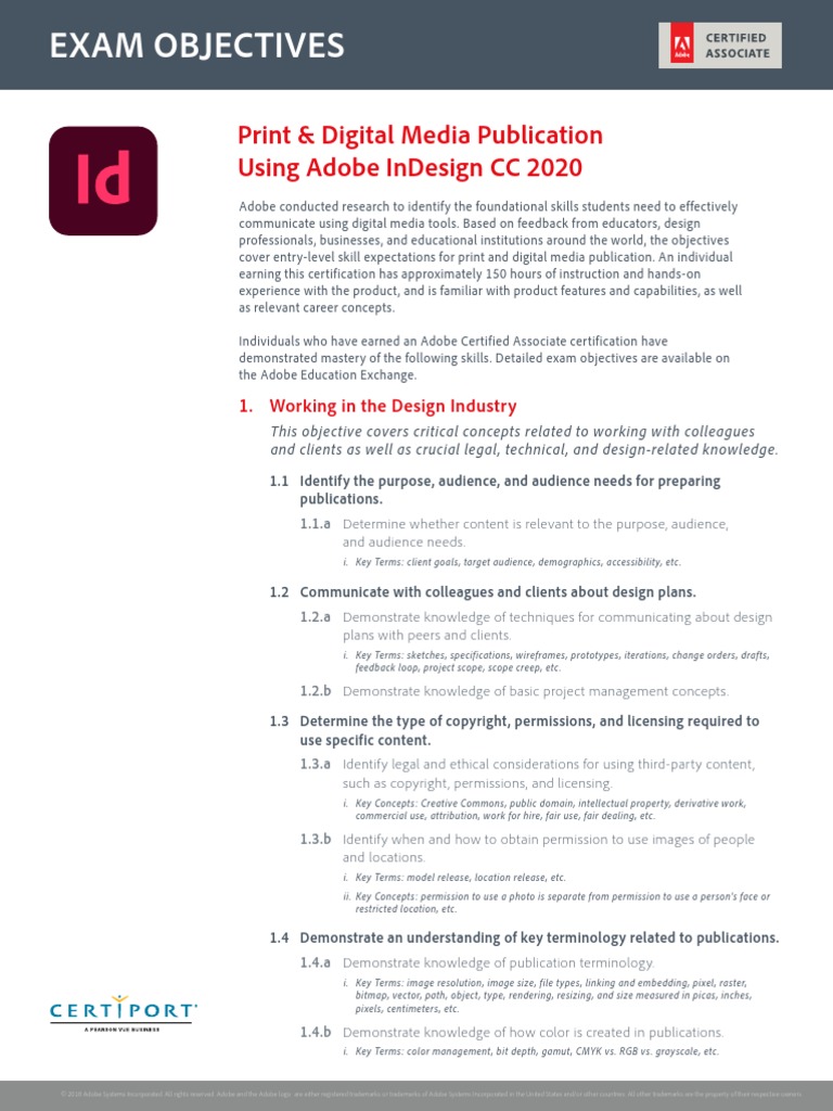 ACA Exam Objectives Indesign 2020 | PDF | Page Layout | Typography