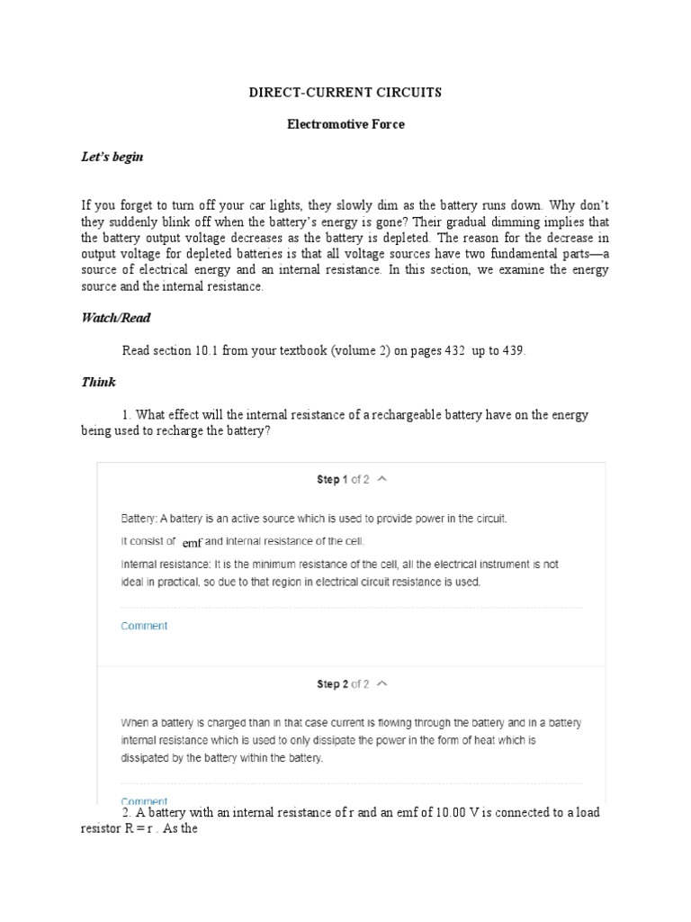 Let's Begin: Direct-Current Circuits Electromotive Force | PDF | Series ...
