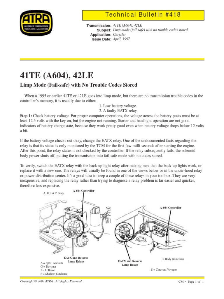41TE (A604), 42LE: Technical Bulletin #418 | PDF | Relay | Electric Power