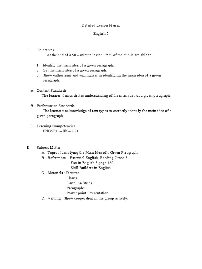 Detailed Lesson Plan in English Grade 5 | Download Free PDF ...