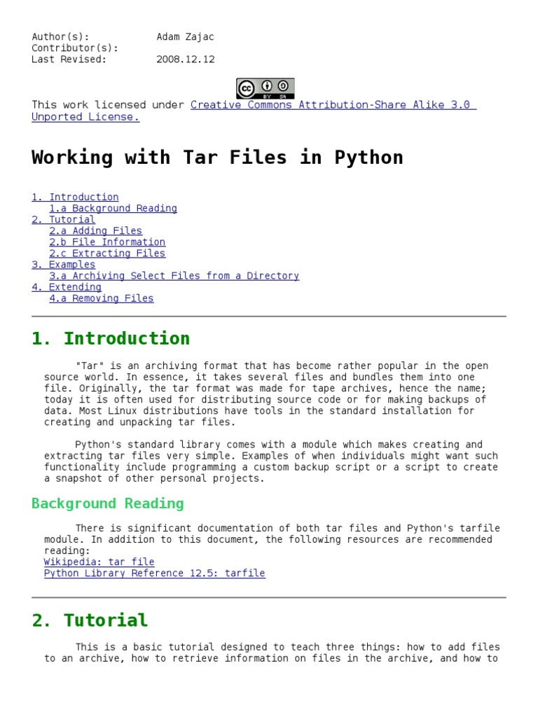 Python Tutorial: Tarfile Module | PDF | Computer File | Information Technology Management