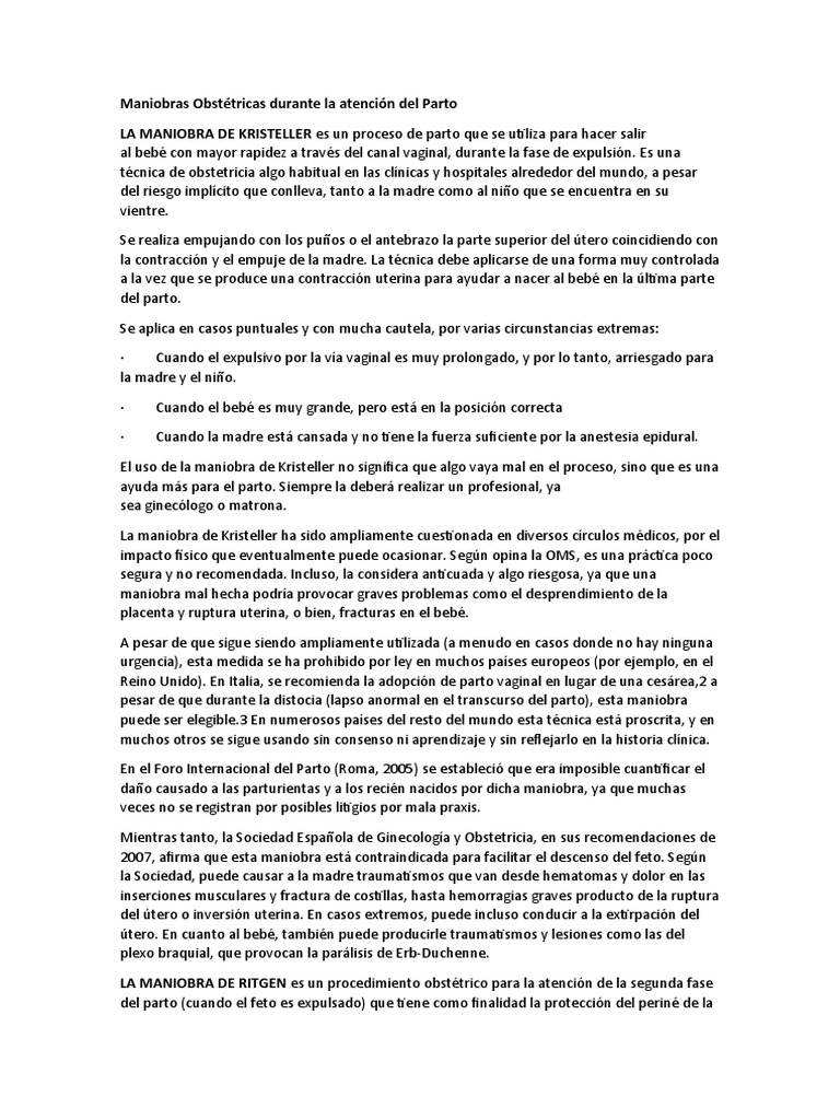 Maniobras Obstétricas en el Parto | PDF | Parto | Partería