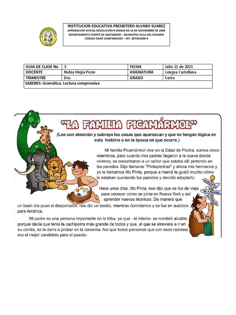 COMPRENSION LECTORA - GUIA No 3 | PDF