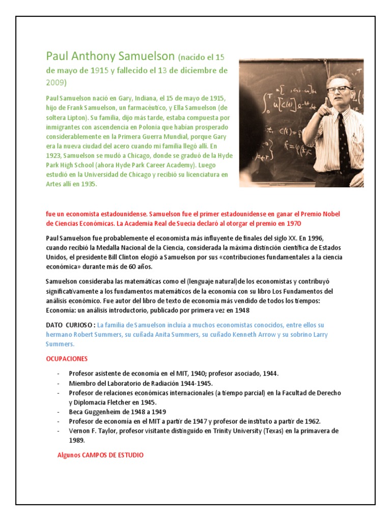 BIOGRAFIA de Paul Anthony Samuelson | PDF | Economias | Science